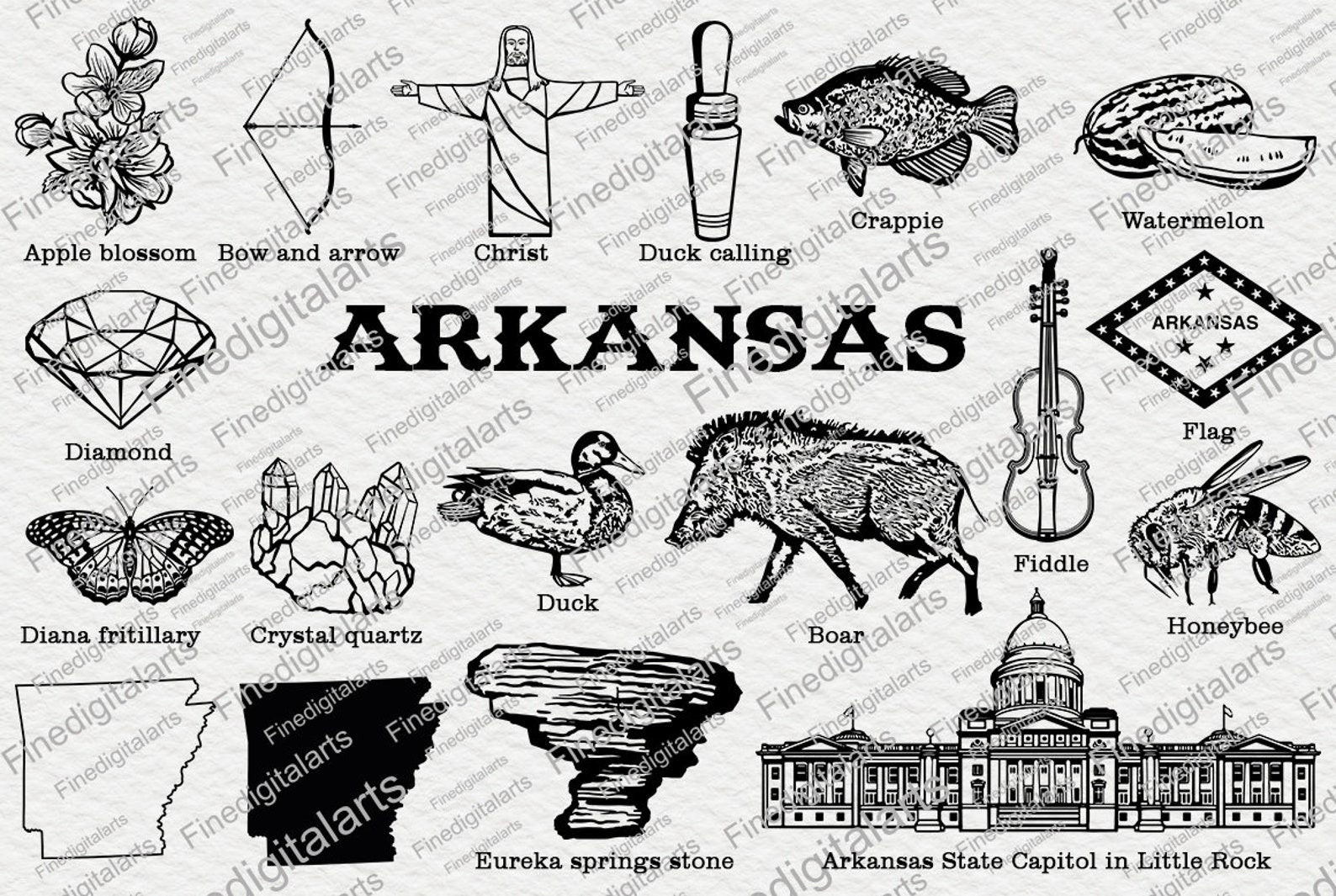 Arkansas Vector Clipart, Hand Drawn Vector Silhouette, Arkansas Outline ...