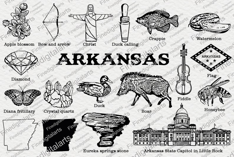 Arkansas Vector Clipart, Hand Drawn Vector Silhouette, Arkansas Outline ...