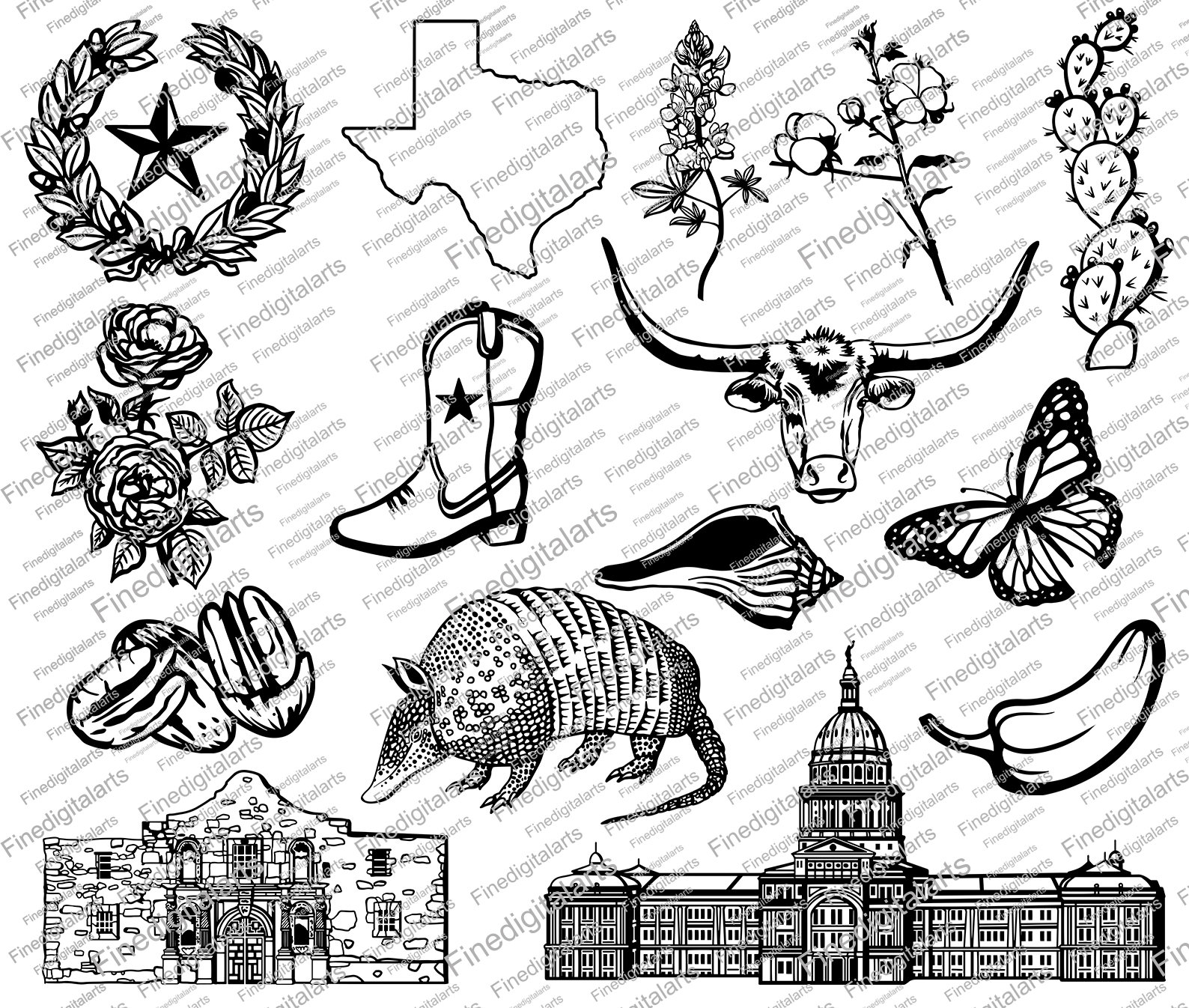 Texas Vector Clipart: Hand-drawn Silhouette, State Outline (SVG, PNG ...