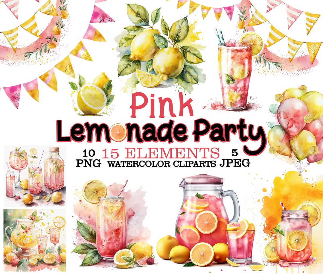 Watercolor Pink Lemonade Clipart: Summer Party PNG (digital Download ...