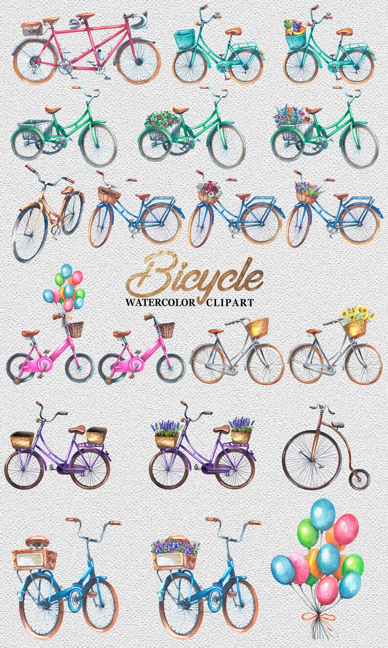 Bicycle Watercolor Clipart, Bike Png, Hand Painted Bicycle, Flower ...