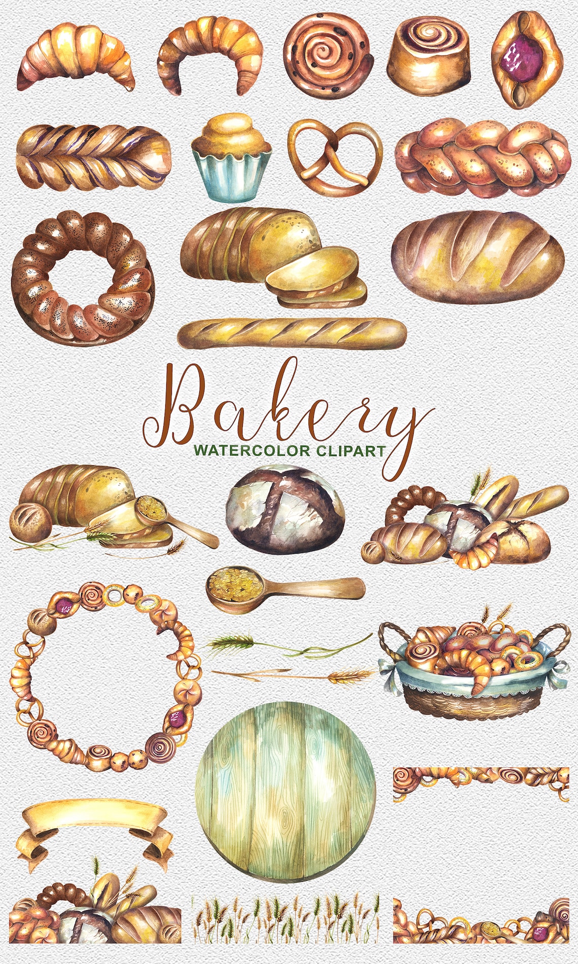 Watercolor Bread Clipart Bakery Watercolor Clipart Cake - Etsy
