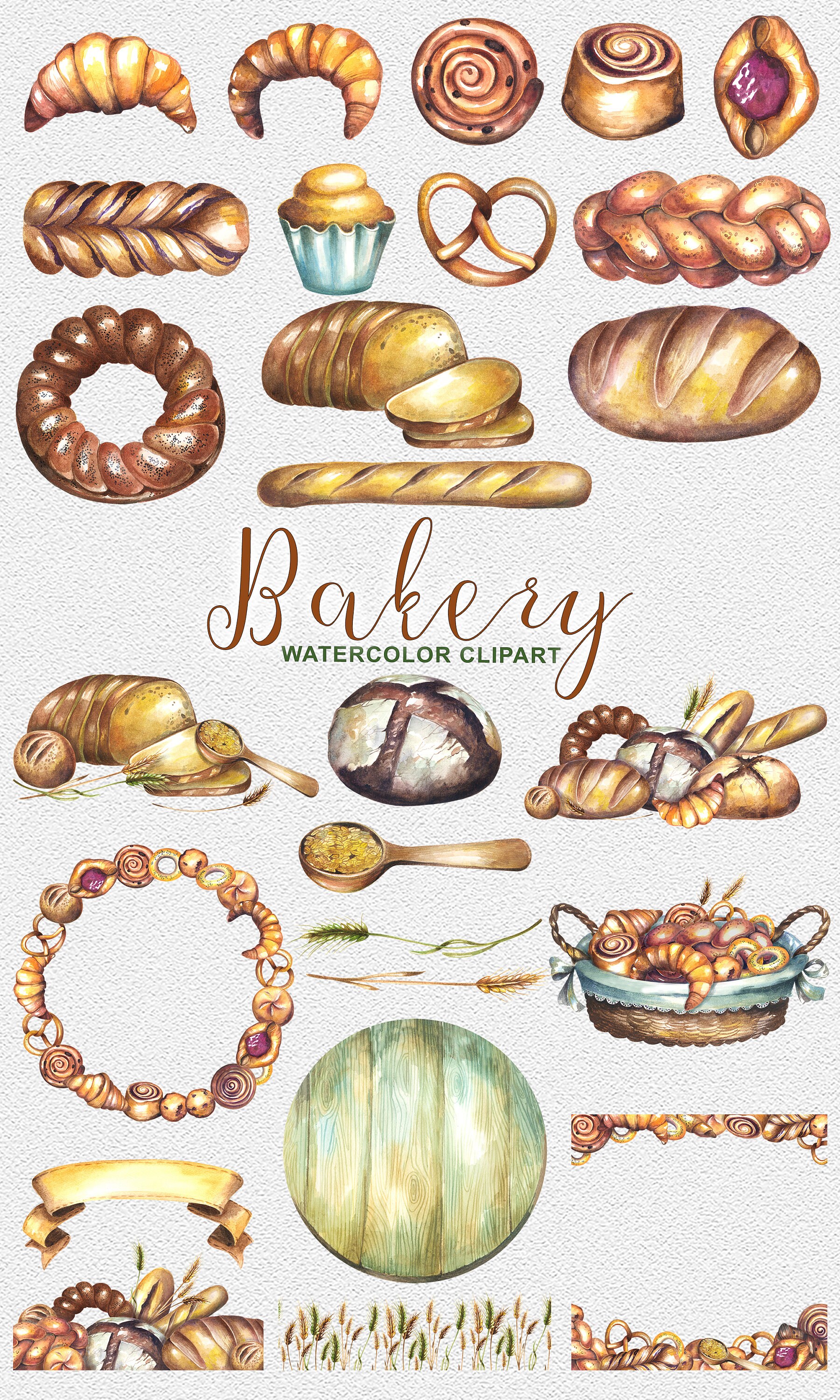Watercolor Bread Clipart, Bakery Watercolor Clipart, Cake Clipart, Food ...