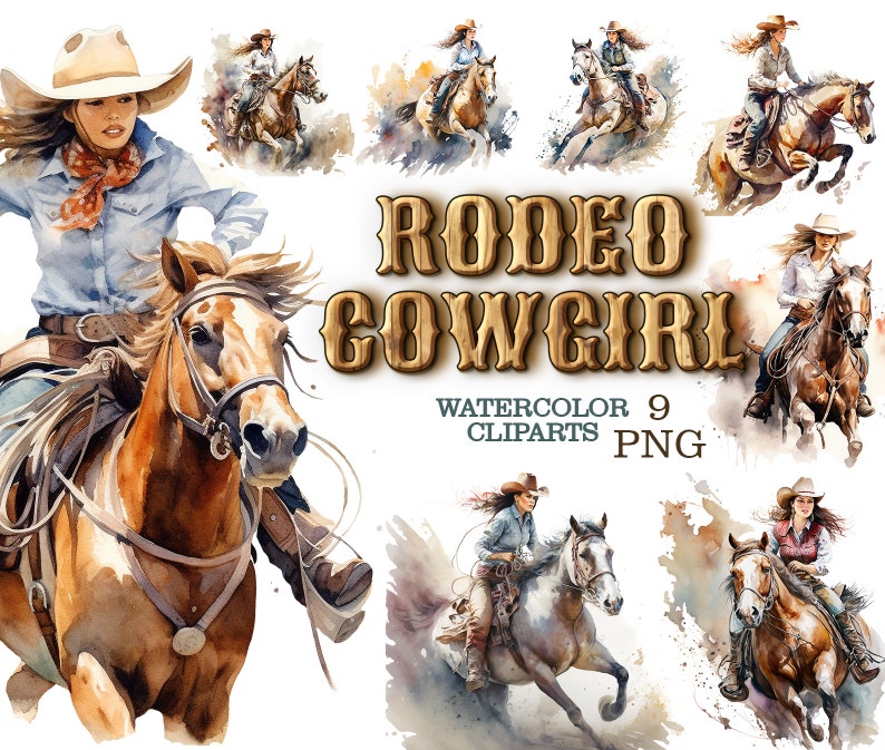 Rodeo Cowgirl Watercolor Clipart Rodeo Birthday Western - Etsy