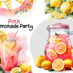 Watercolor Pink Lemonade Clipart: Summer Party PNG (digital Download ...