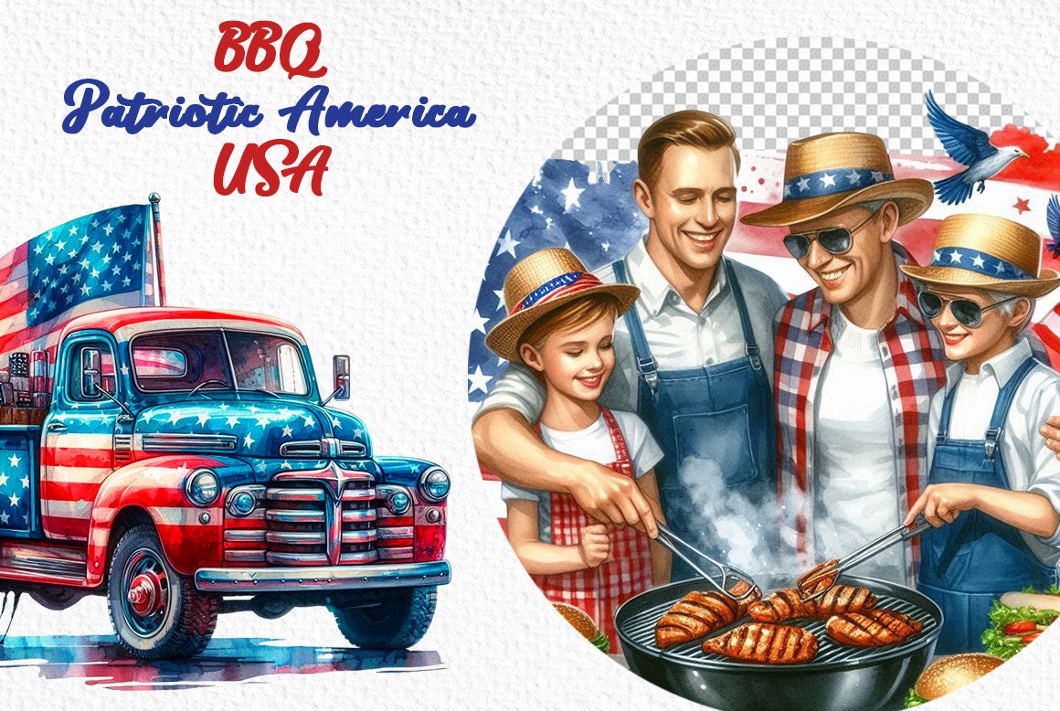 BBQ Patriotic America USA Watercolor Clipart Png, Bbq Grill, Patriotic ...