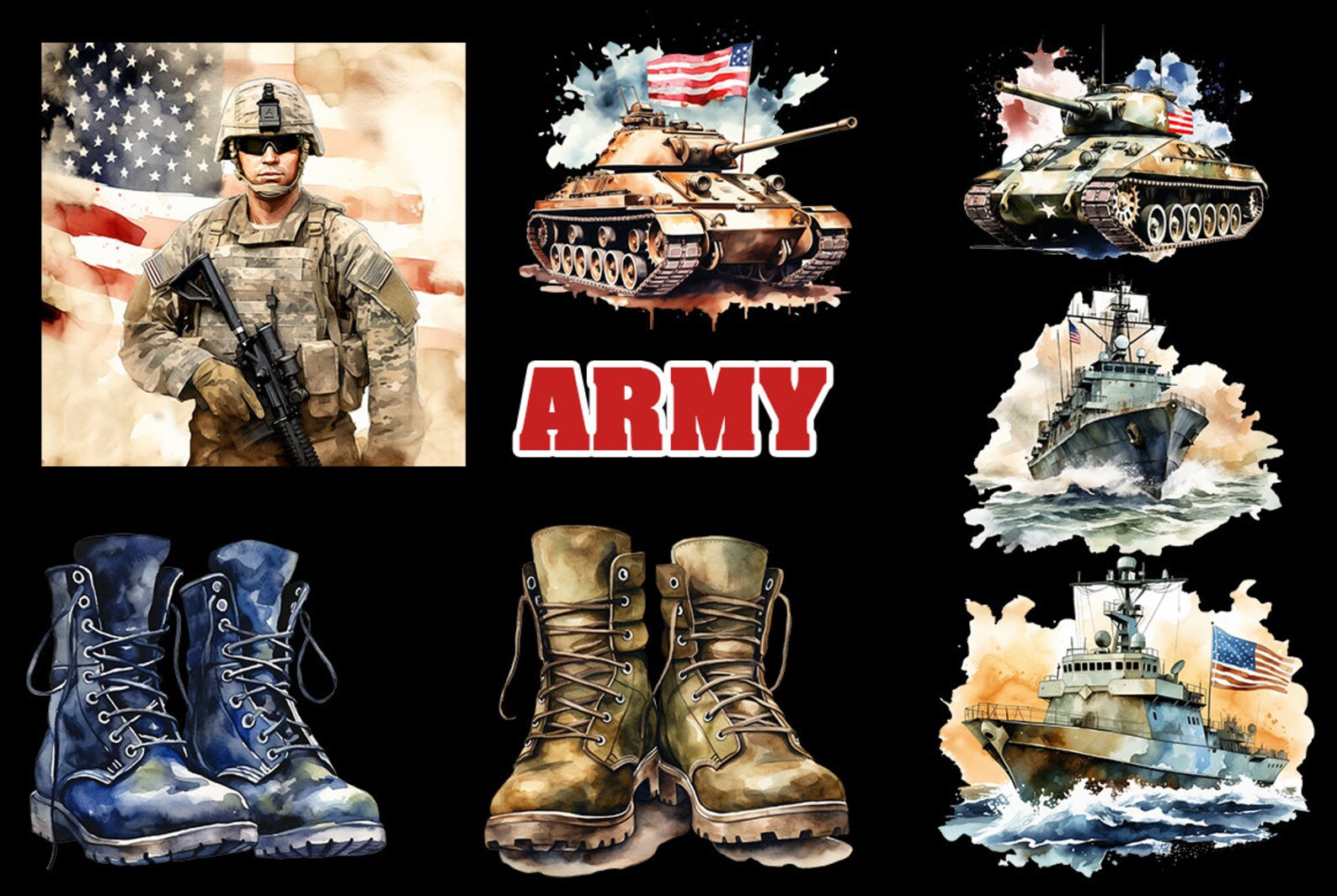 Army Watercolor Clipart Png, Military Clipart, American Flag, 4th of ...