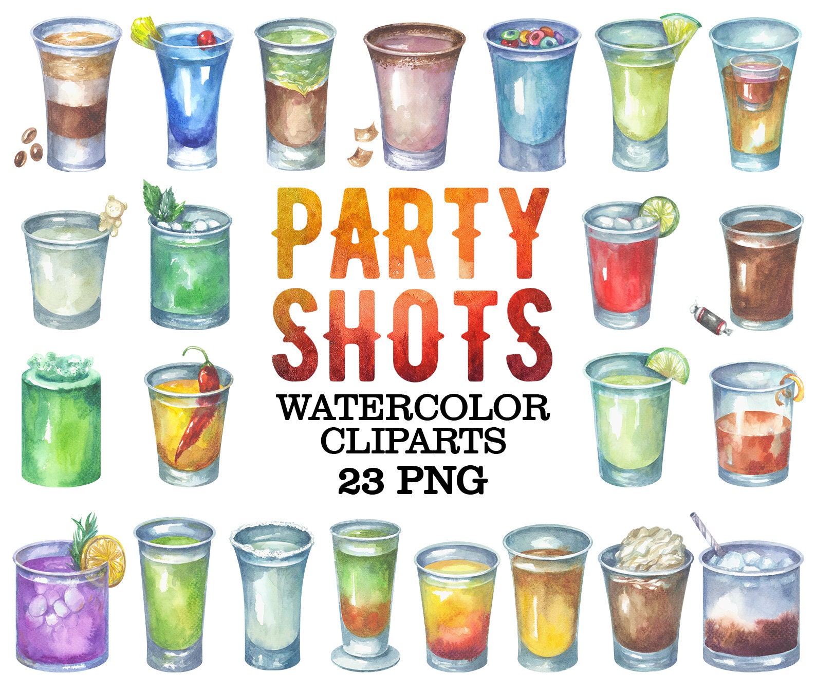 Party Shots Watercolor Clipart, Watercolor Drinks Clipart, Shots ...