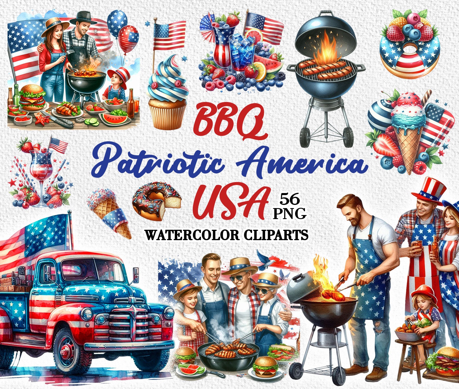 BBQ Patriotic America USA Watercolor Clipart Png, Bbq Grill, Patriotic ...