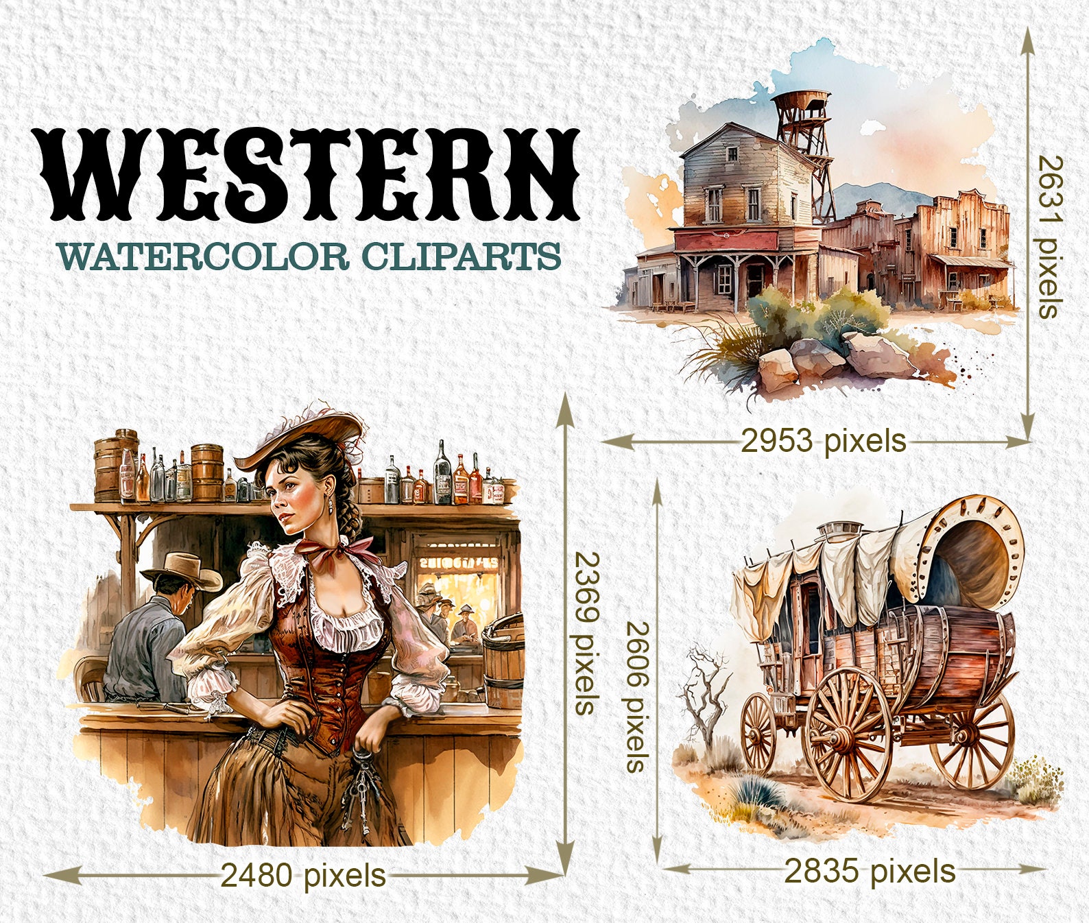 Watercolor Western Clipart, Cowboy Clipart, Wild West Clipart, Country ...