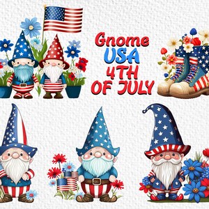 Cute Patriotic Gnomes Clipart, 4th July, American Flag Red White Blue ...