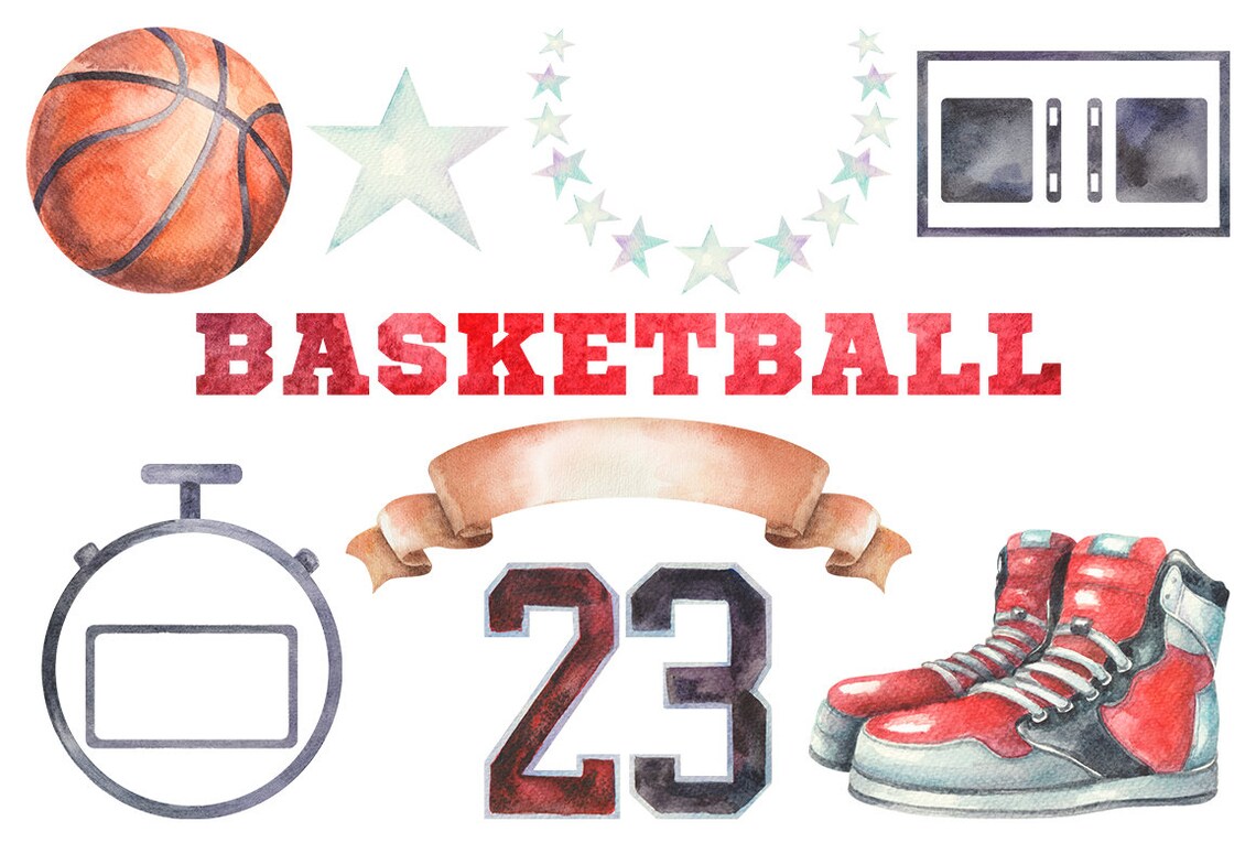 Basketball Watercolor Clipart, Basketball Birthday Invitation ...