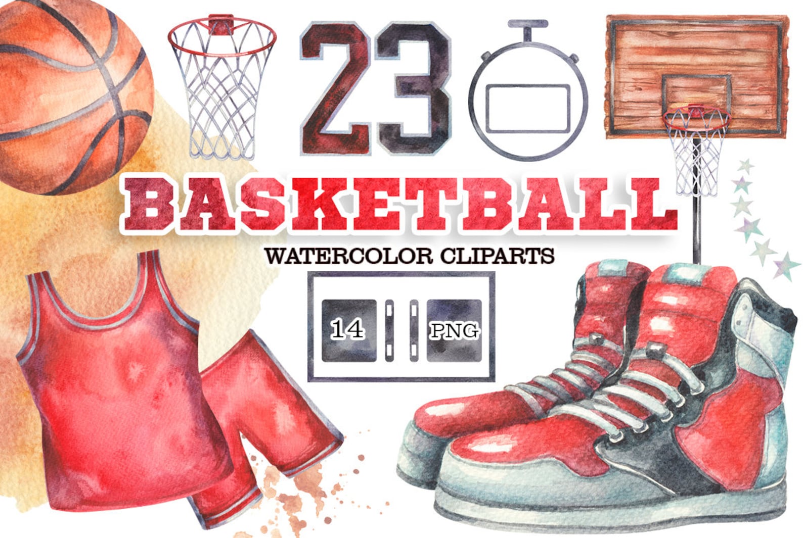 Basketball Watercolor Clipart, Basketball Birthday Invitation ...