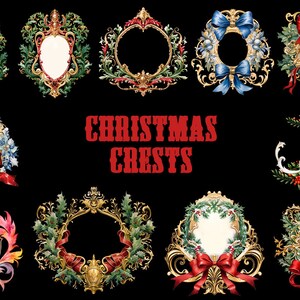 Watercolor Christmas Crest Clipart: Holiday Frame Illustrations (PNG ...