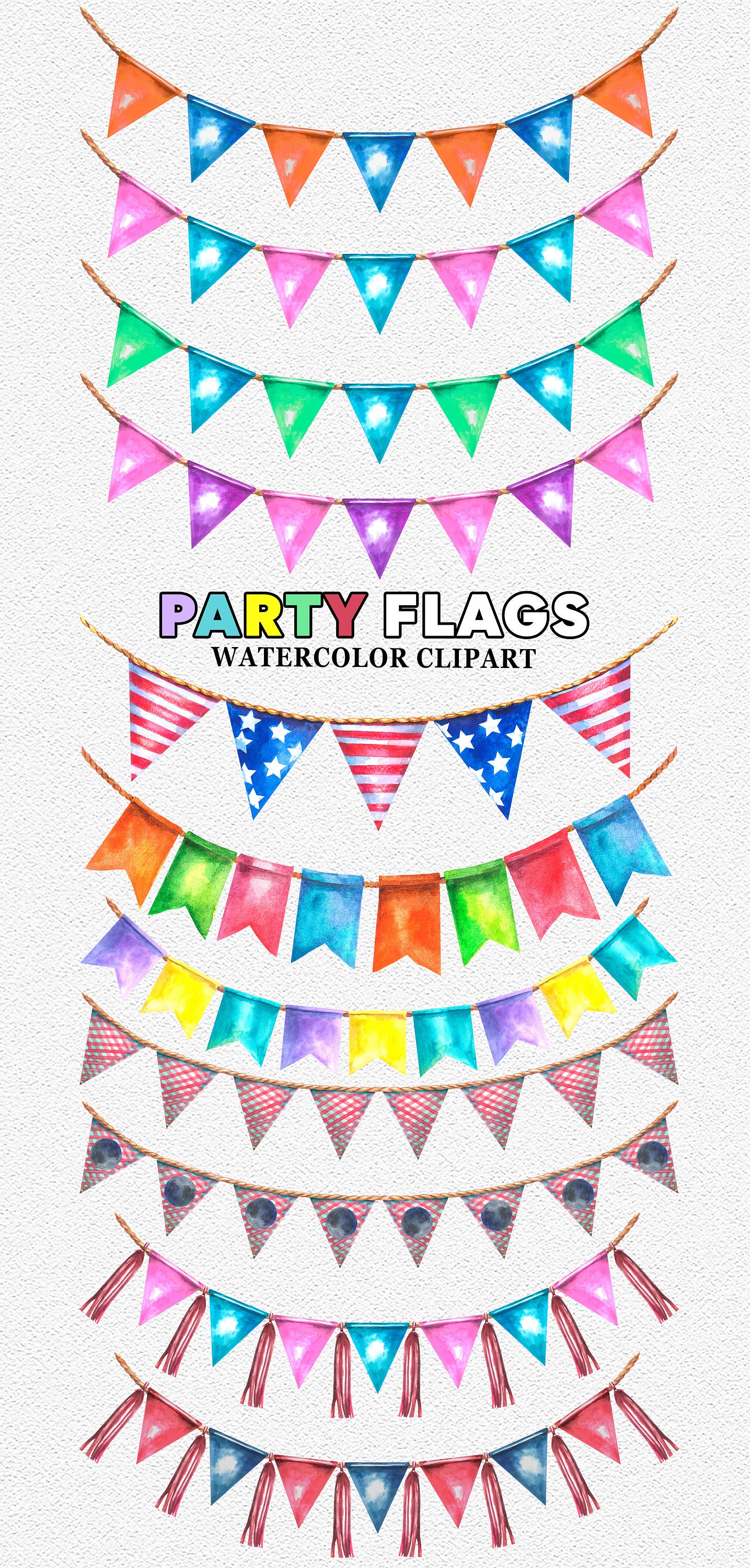 Watercolor Party Flags Clipart: Bunting Banner Bundle (PNG) - Etsy