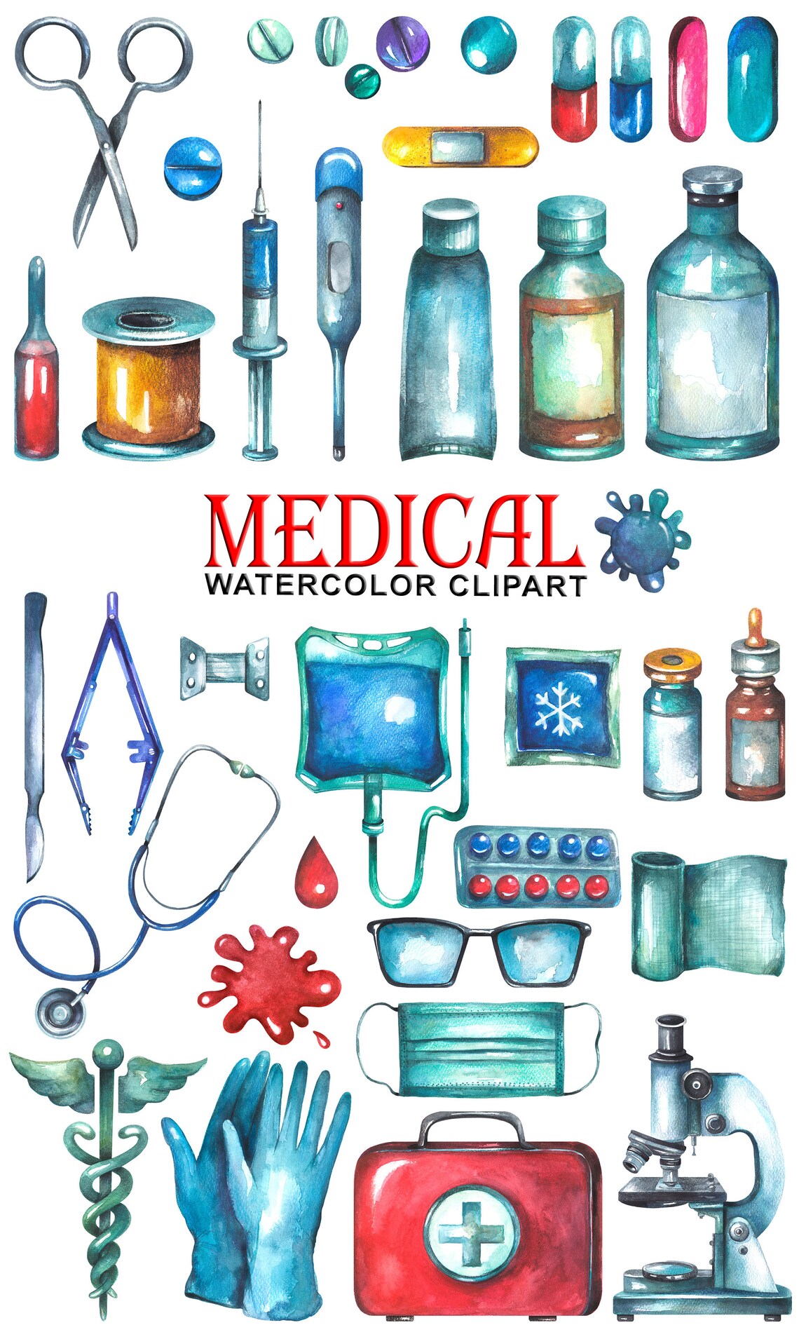 Watercolor Medical Clipart: Doctor, Nurse, Hospital (35 PNG) (digital ...