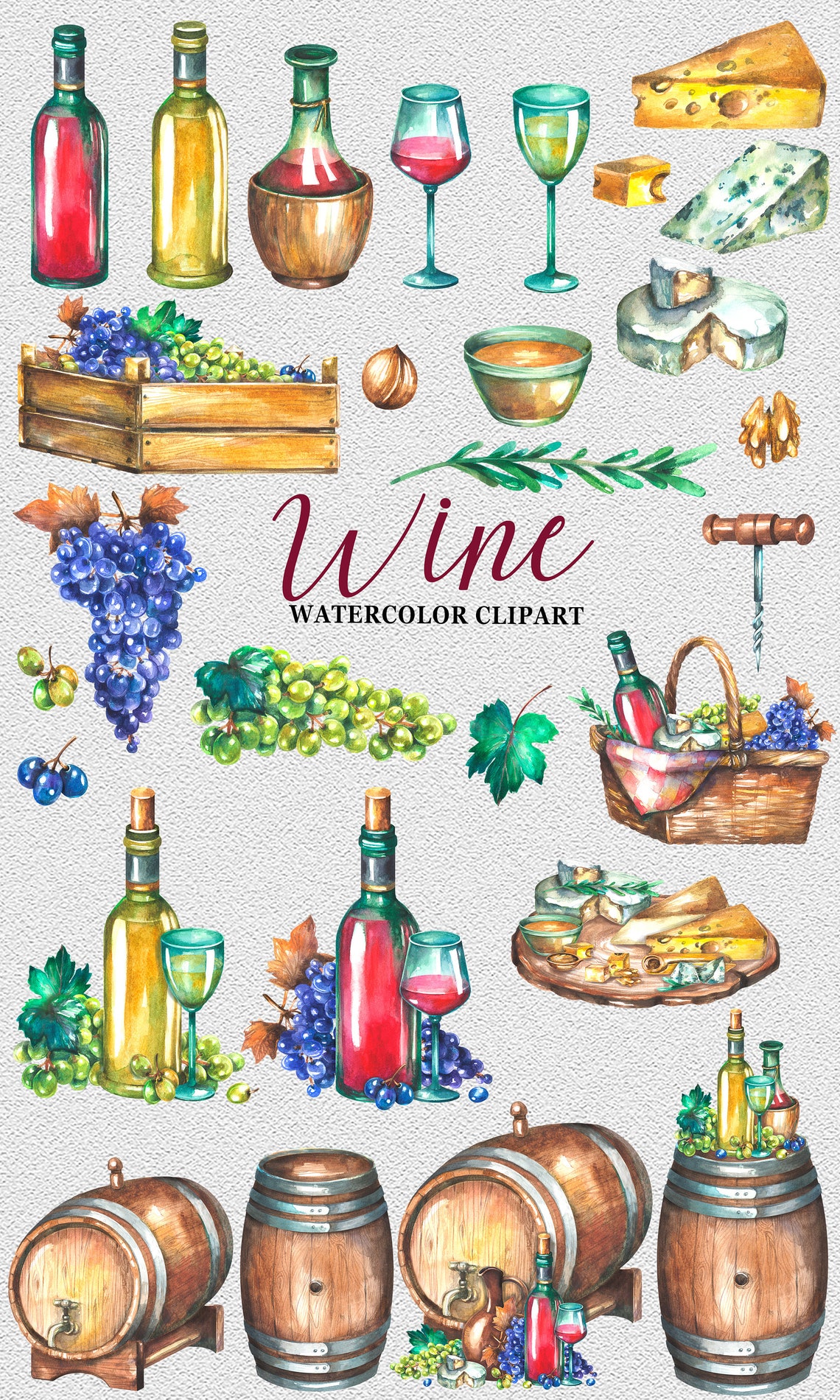 Watercolor Wine Clipart Wine Png Wedding Clipart Grapes - Etsy UK