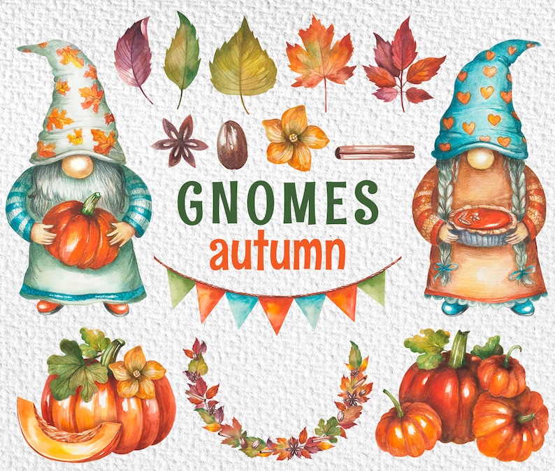 Watercolor Gnomes Autumn Fall Gnomes Pumpkin Gnome Png - Etsy
