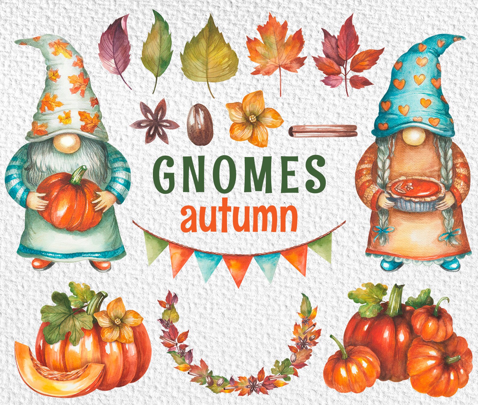 Watercolor Gnomes Autumn Fall Gnomes Pumpkin Gnome Png - Etsy