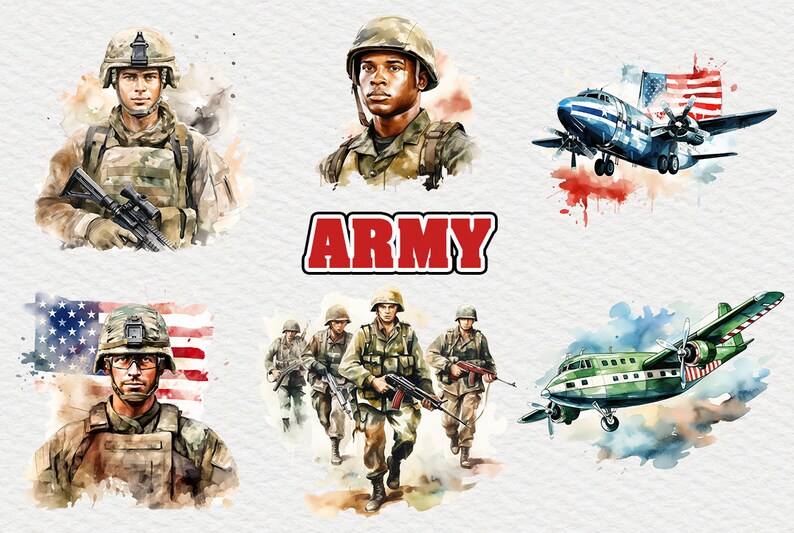 Army Watercolor Clipart Png, Military Clipart, American Flag, 4th of ...