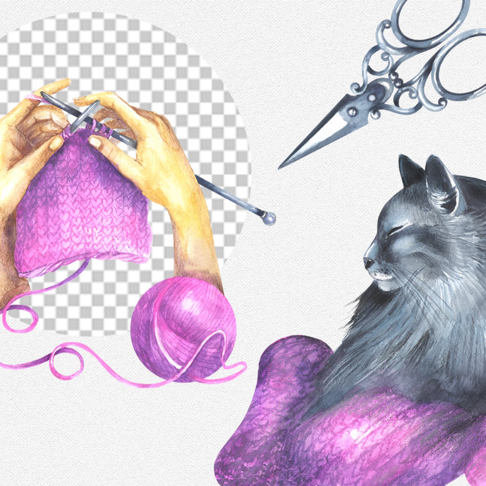 Knitting Watercolor Clipart, Crochet Clipart, Knitting Needles ...