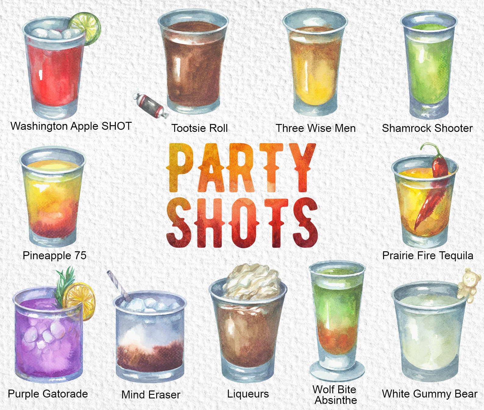 Party Shots Watercolor Clipart, Watercolor Drinks Clipart, Shots ...