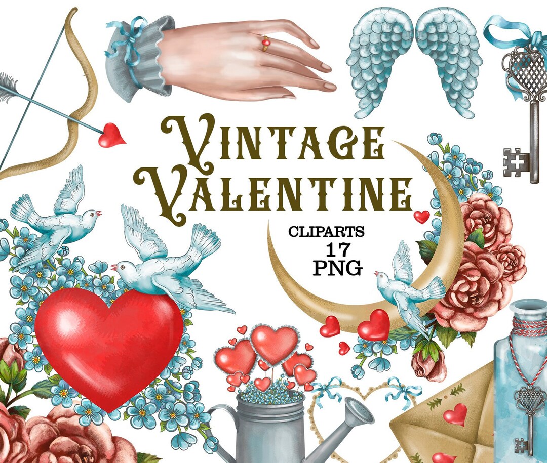 Vintage Valentine Clipart, Retro Valentines, Sublimation Design Antique ...