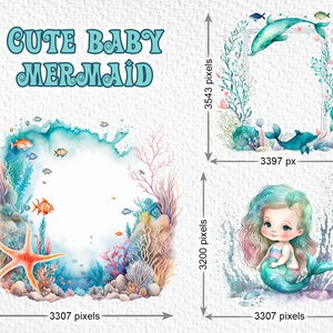 Watercolor Cute Baby Mermaid Illustration, Clipart Png, Little Mermaid ...