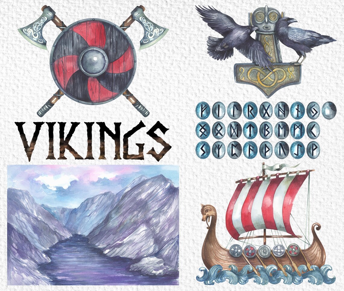 Viking Watercolor Cliparts Scandinavian Png Party Clipart - Etsy