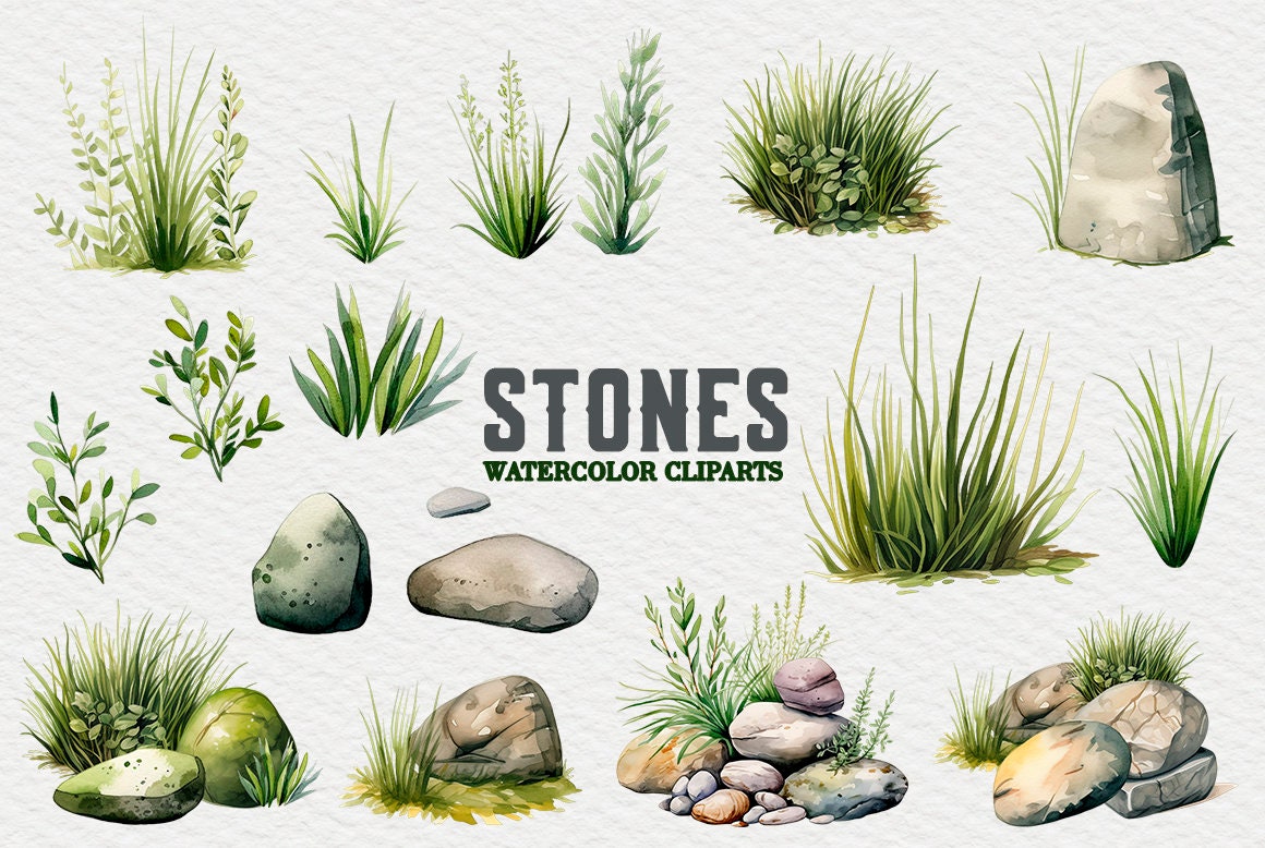 Stones Watercolor Clipart Png, Rock Clipart, Landscape, Nature ...