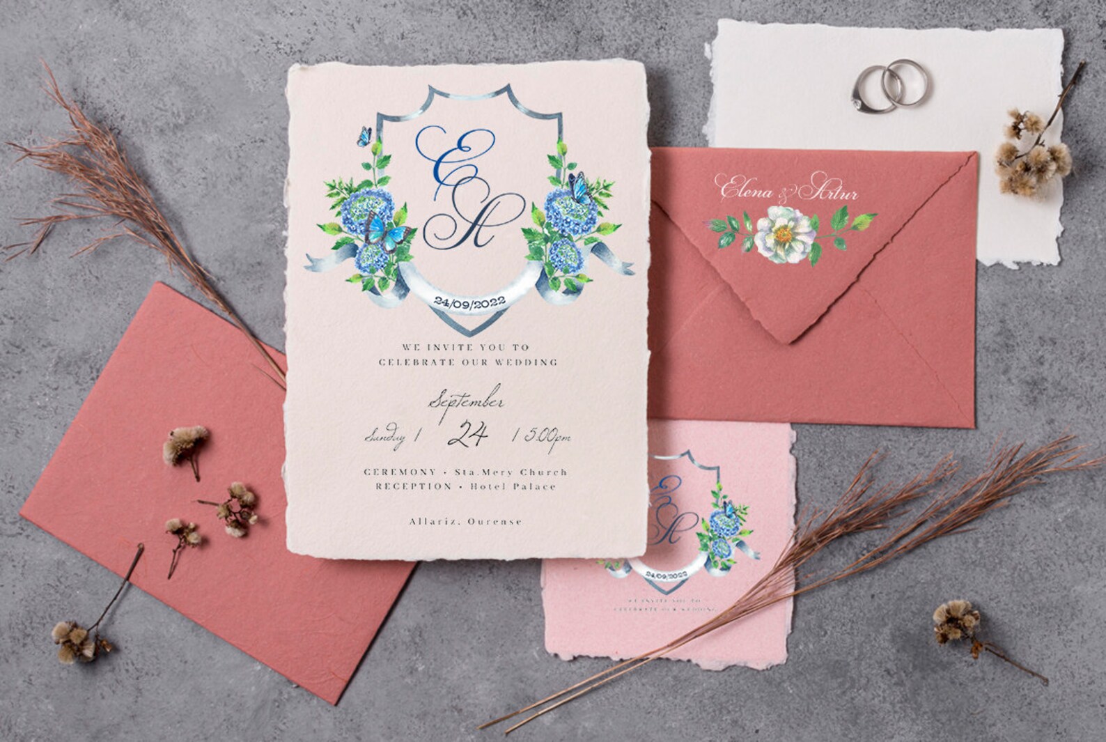 Watercolor Crest Frames and Ribbons, Romantic Crest Collection, Wedding ...