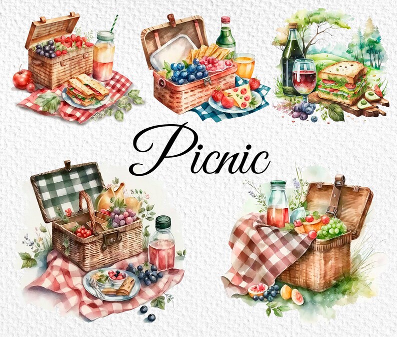 Picnic Watercolor Clipart, Picnic Basket, Food Clipart, Picnic Png ...