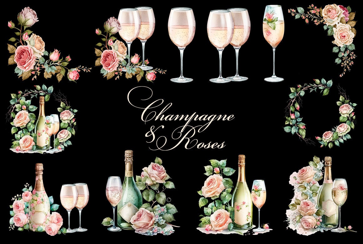 Watercolor Champagne and Pink Roses Champagne Png Wedding - Etsy Denmark