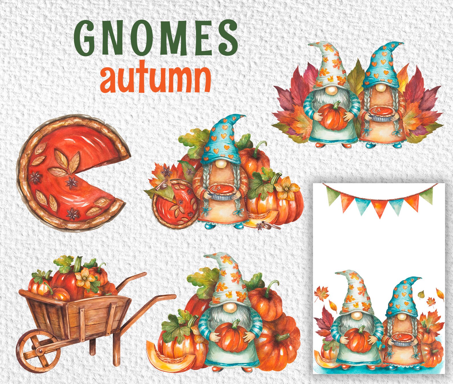 Watercolor Gnomes Autumn Fall Gnomes Pumpkin Gnome Png - Etsy