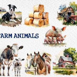 Farm Animals Watercolor Clipart Png, Cow, Farm Birthday, Baby Farm ...