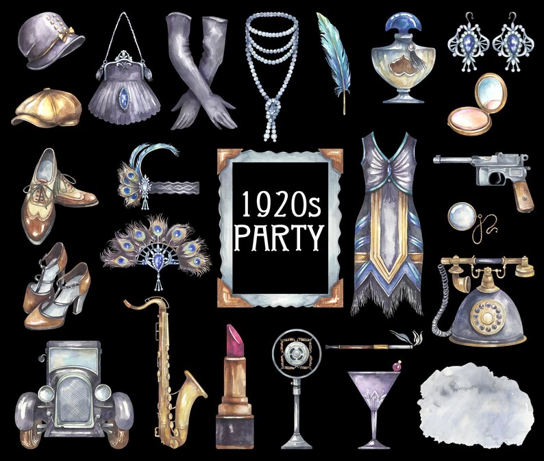 Imágenes prediseñadas de acuarela de fiesta de 1920, invitación de ...