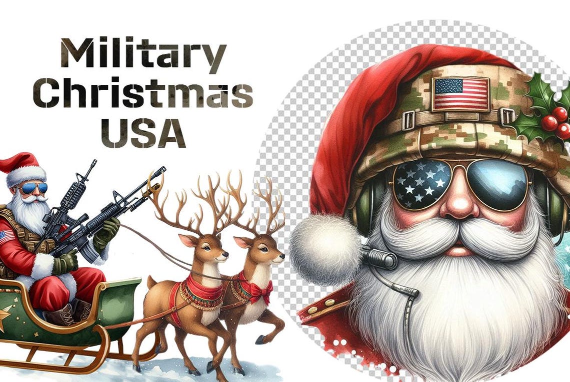 Watercolor Military Christmas Clipart: USA Patriotic PNG (digital ...