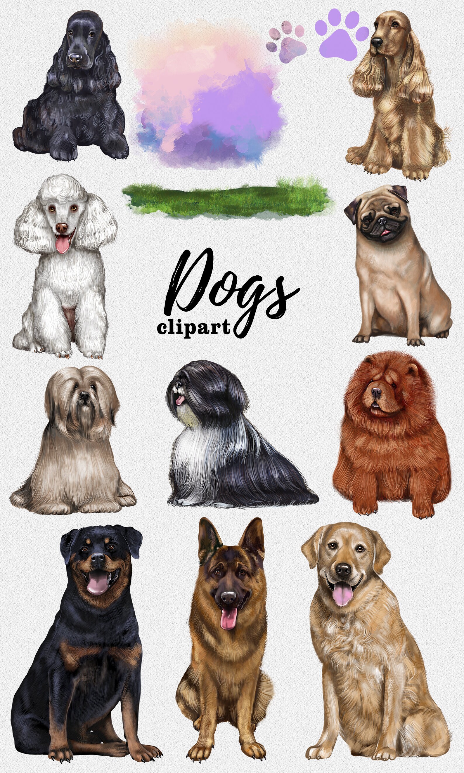 DOGS Set Clipart, Dogs BUNDLE, Hand Painted, Puppies for Mugs, Cute ...