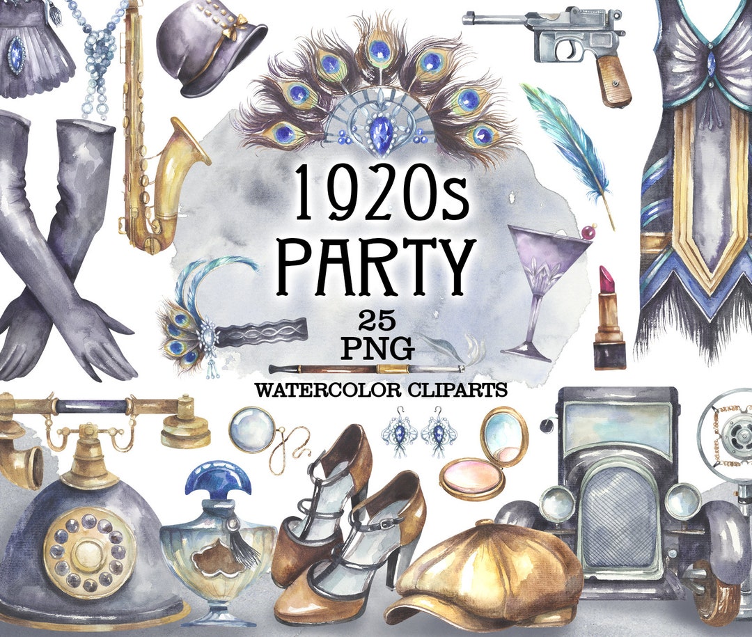 1920s Party Watercolor Clipart: Art Deco PNG Designs (digital Download ...