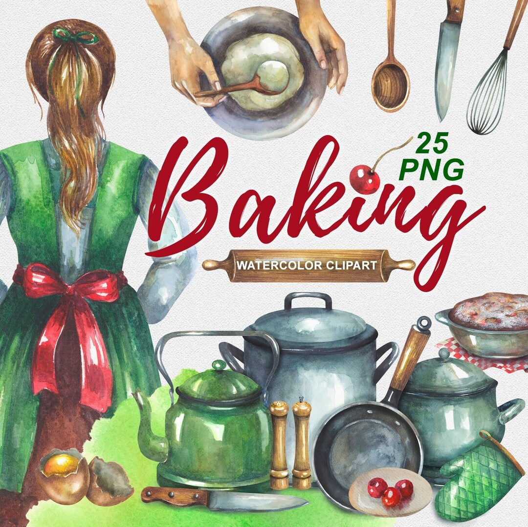 Baking Watercolor Clipart, Food Clipart, Kitchen Clipart, Baking Tools ...
