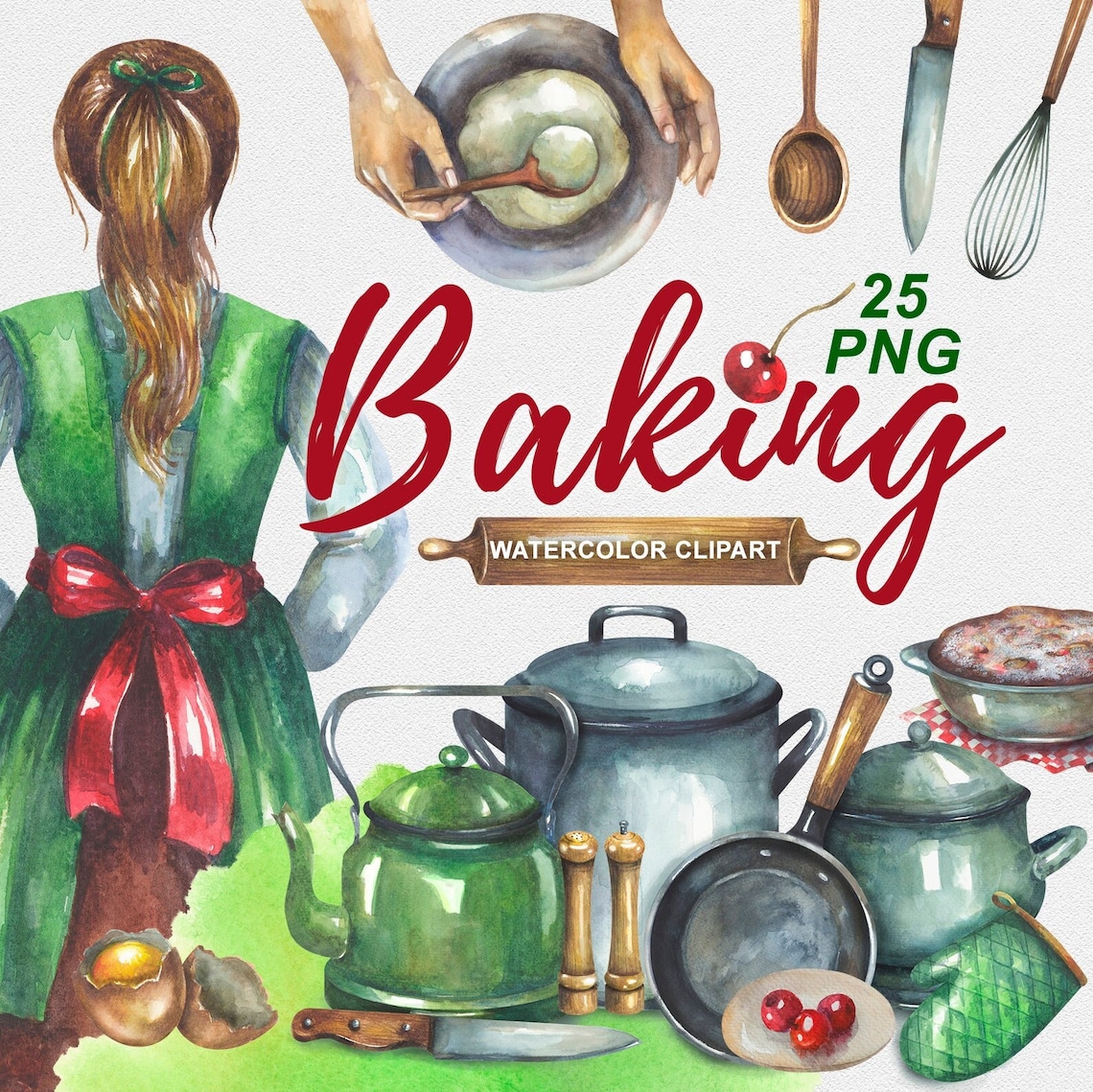 Baking Watercolor Clipart Food Clipart Kitchen Clipart - Etsy