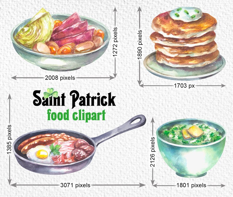 St. Patrick's Day Food Clipart: Watercolor Irish Cuisine (PNG Digital ...