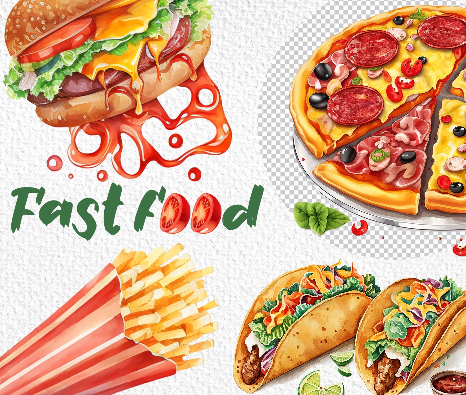 Fast Food Clipart, Watercolor Clipart, Food Illustration Png ...