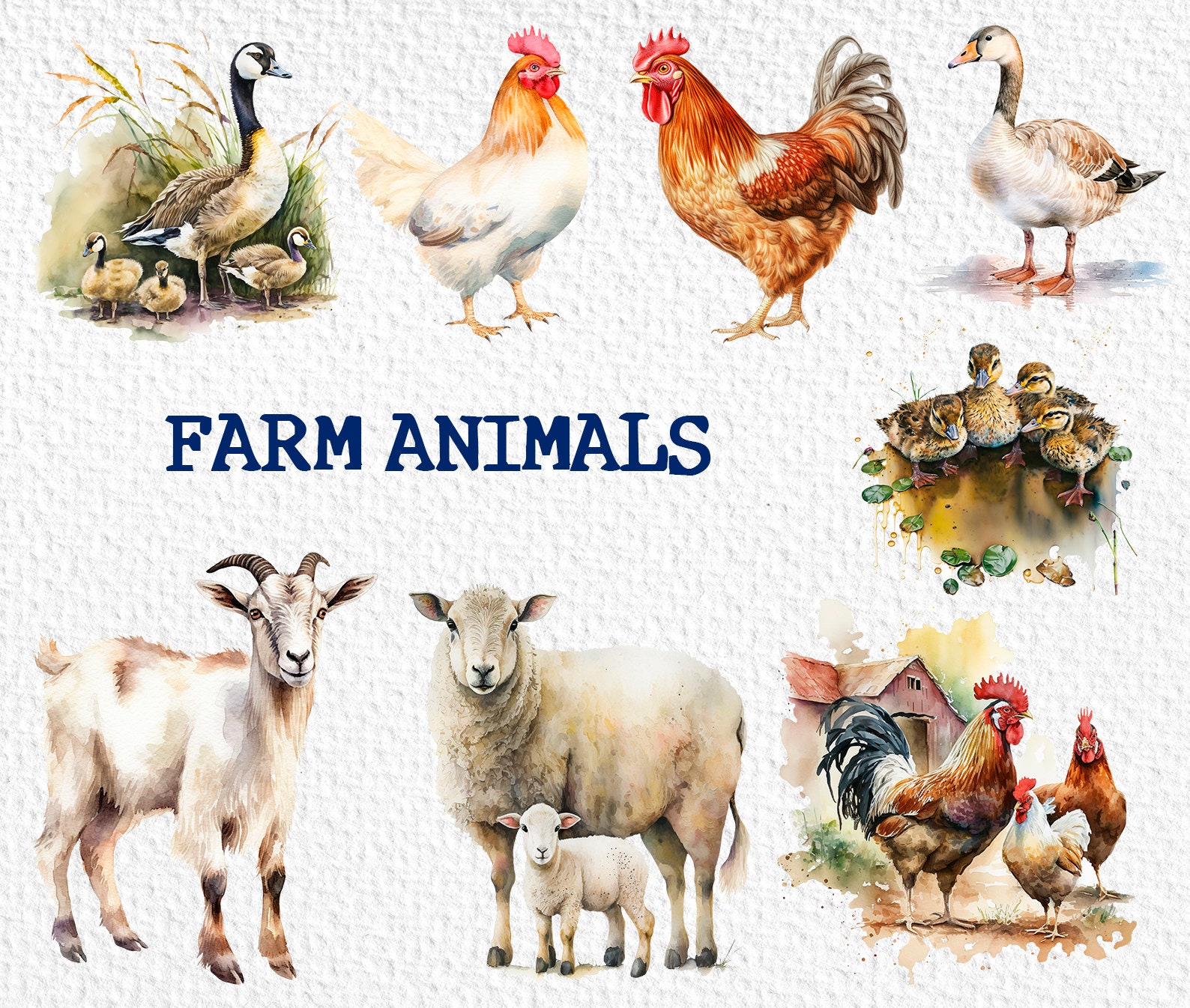 Farm Animals Watercolor Clipart Png, Cow, Farm Birthday, Baby Farm ...