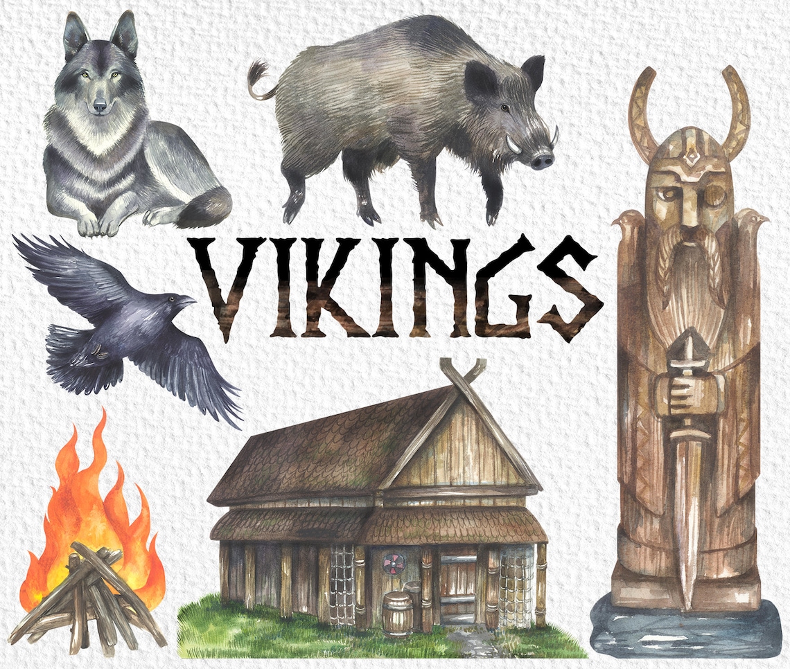 Viking Watercolor Cliparts Scandinavian Png Party Clipart - Etsy