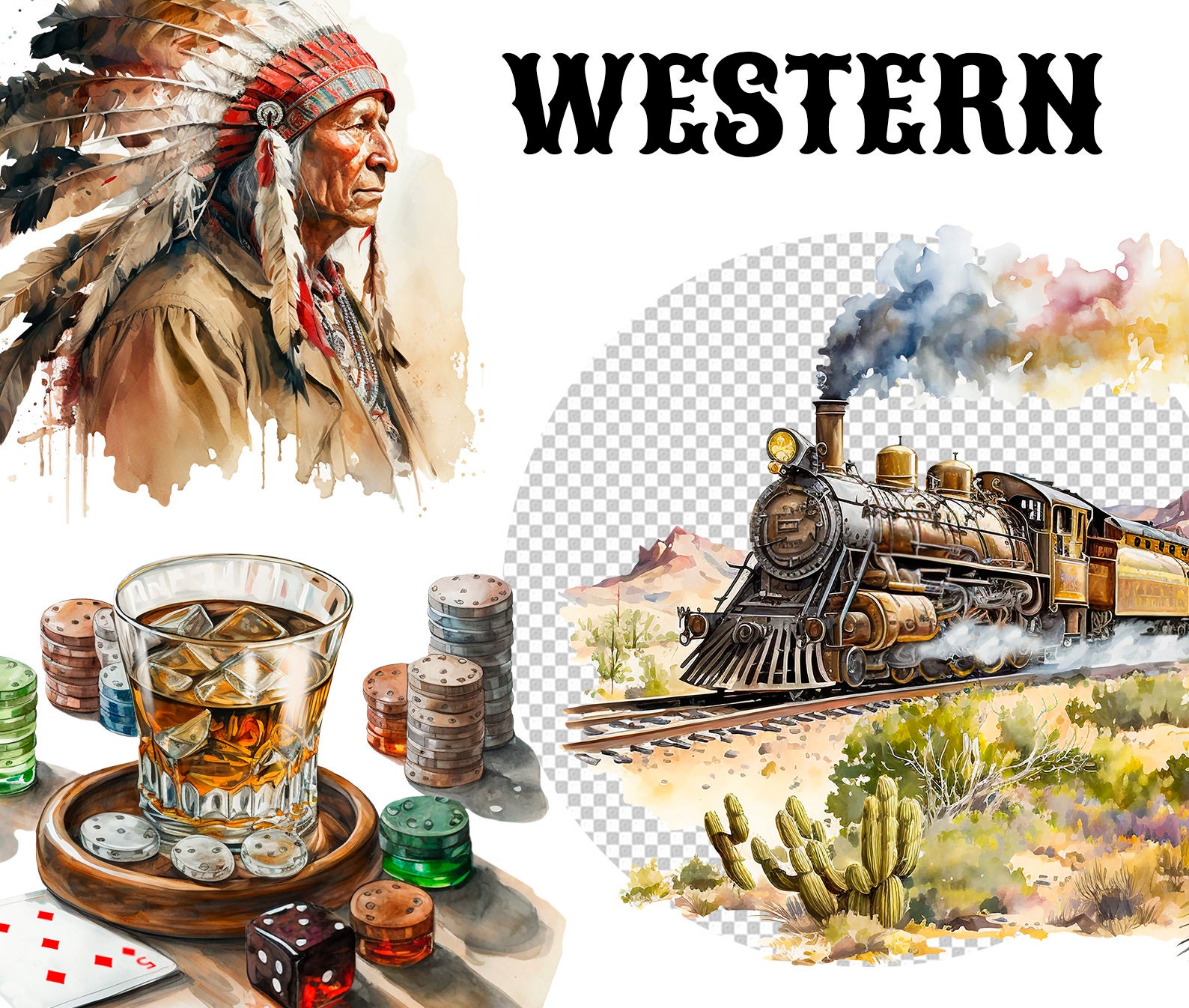 Watercolor Western Clipart, Cowboy Clipart, Wild West Clipart, Country ...
