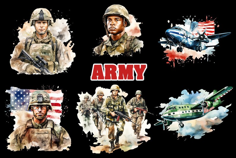 Army Watercolor Clipart Png, Military Clipart, American Flag, 4th of ...