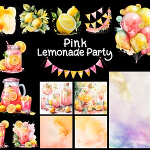 Watercolor Pink Lemonade Clipart: Summer Party PNG (digital Download ...