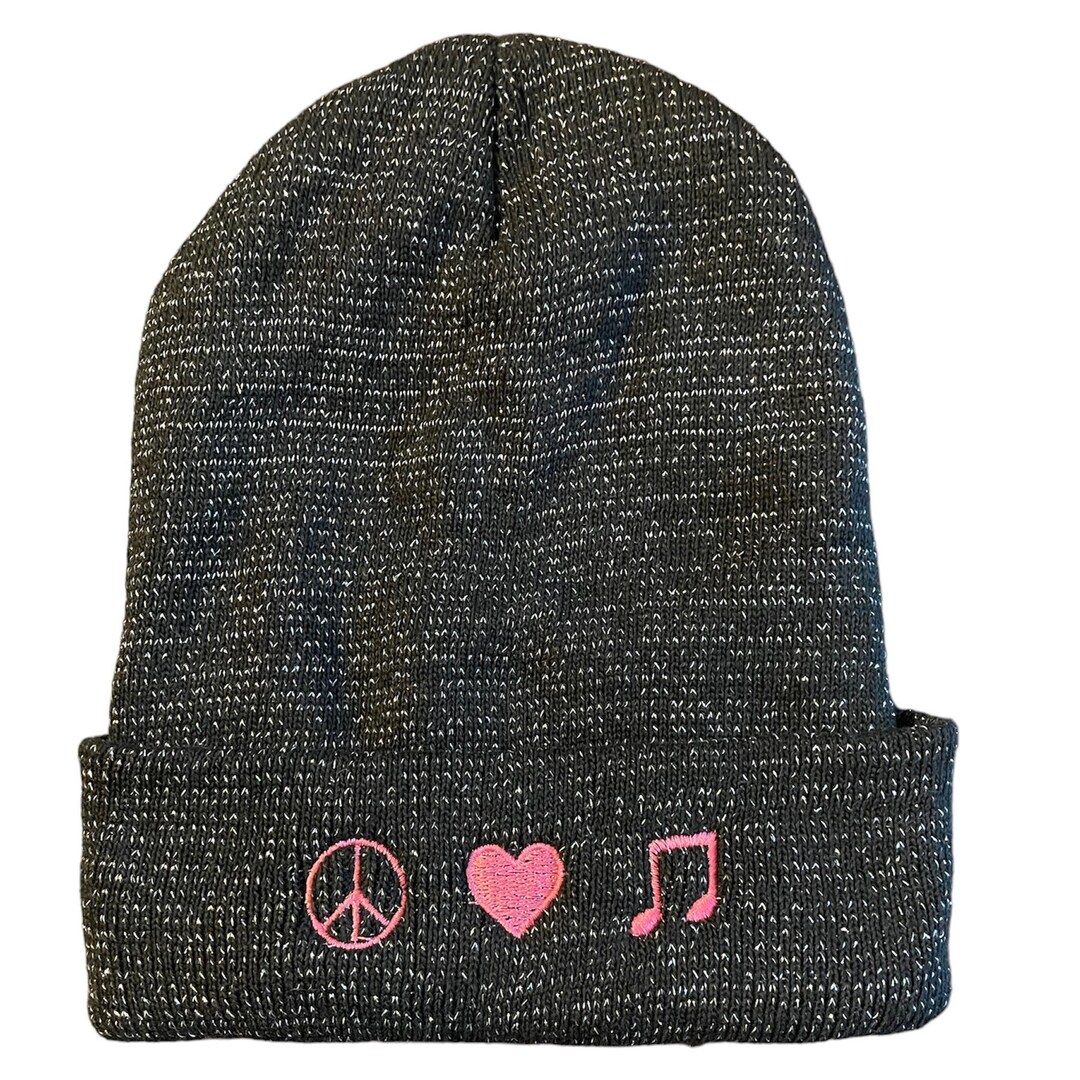 Peace, Love, Music Beanie / Music Beanie/ Fleece Lined Beanie/ Black ...