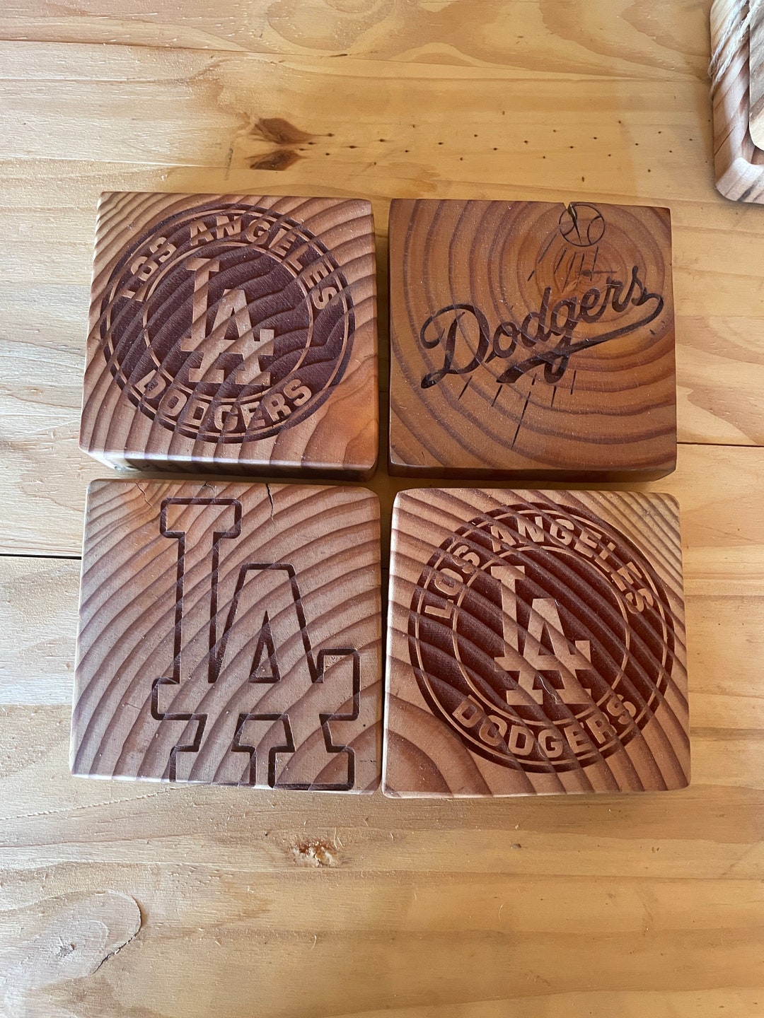 Wood Coasters With Dodger Logos - Etsy